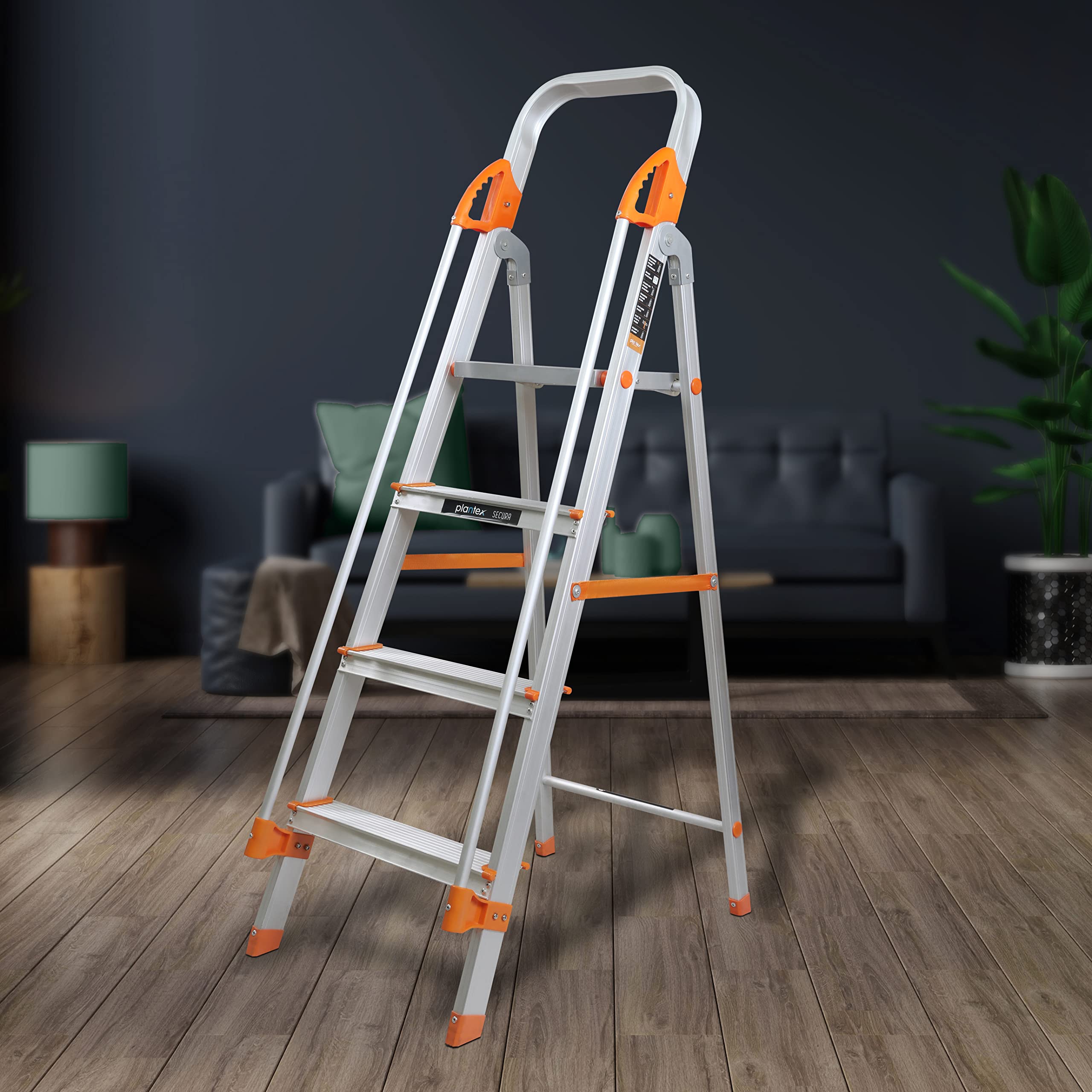 Plantex Secura Ladder for Home-Aluminium Foldable 4 Step Ladder with ...