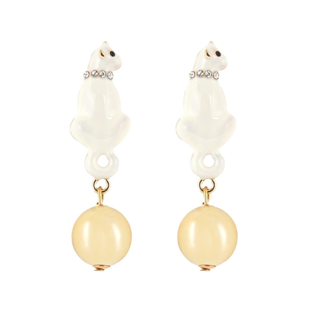 Cora The Cat White And Gold Earring – GlobalBees Shop