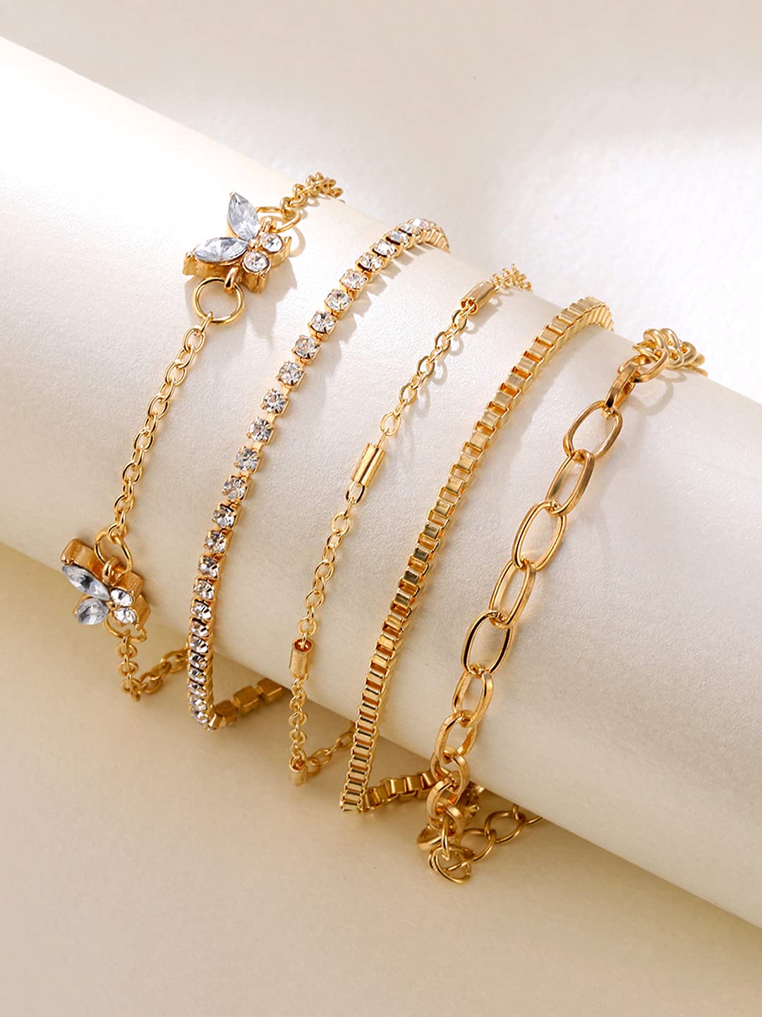 Yellow Chimes Combo Bracelets for Women 5 Pcs Gold Plated Chain GlobalBees Shop