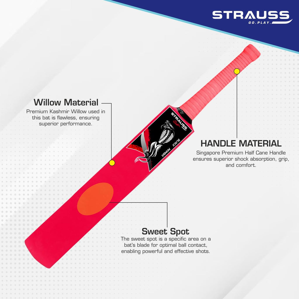 STRAUSS Black Mamba Kashmir Willow Cricket Bat | Size: Short Handle (S ...