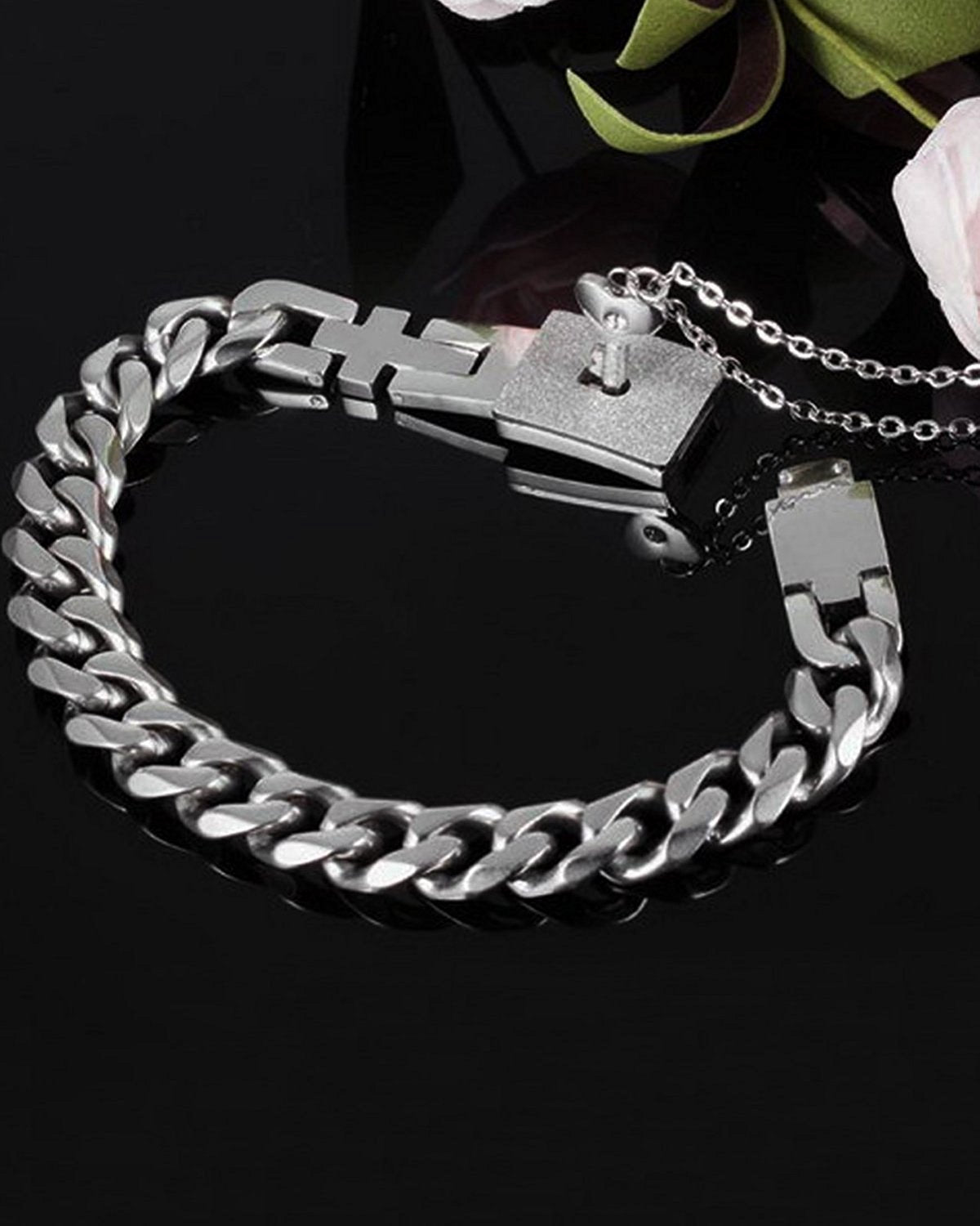 Yellow Chimes Couple Pendant Bracelet for Men Engraved Lock and Key GlobalBees Shop