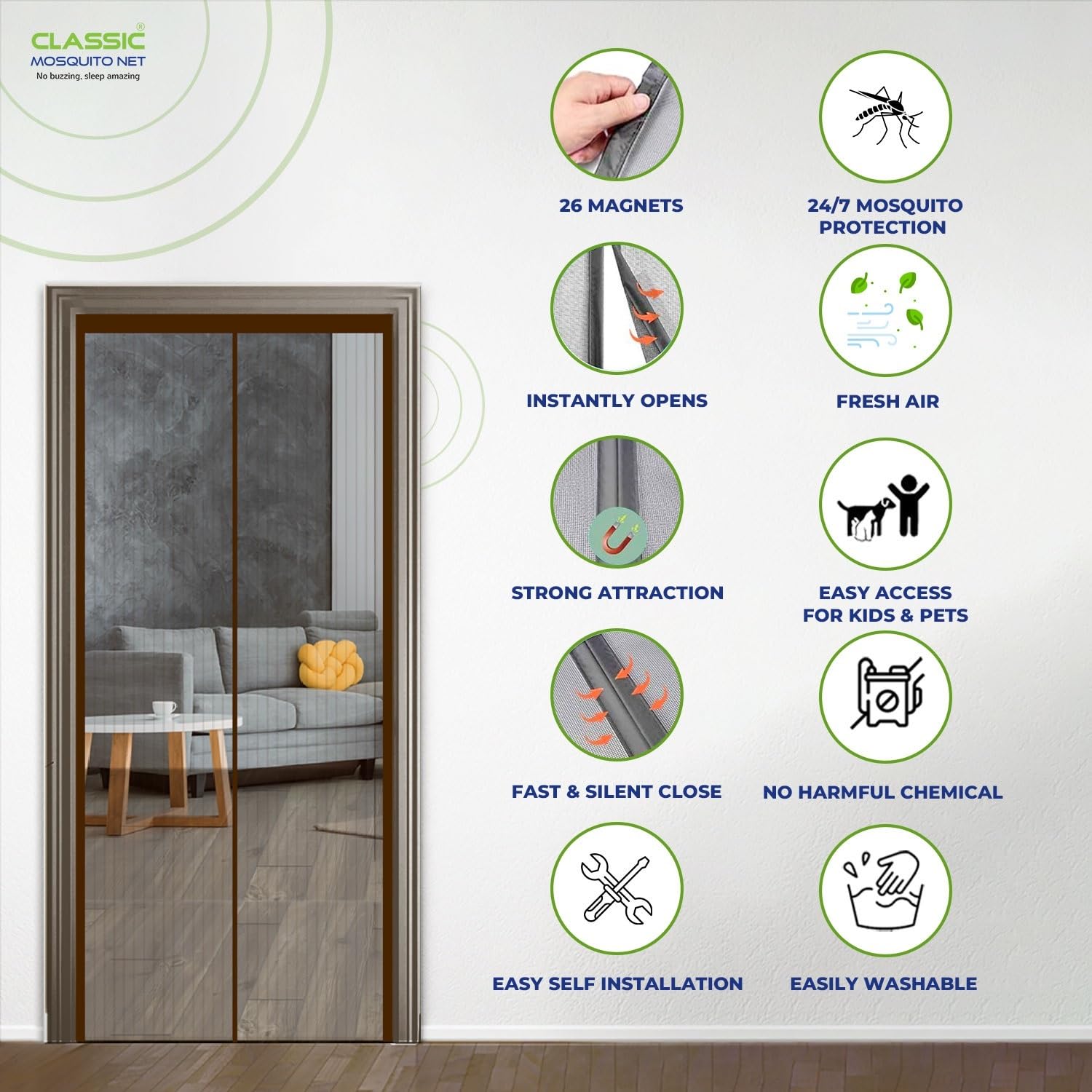 Polyester Magnetic Curtain Auto Closing Insect Screen for All Door ...