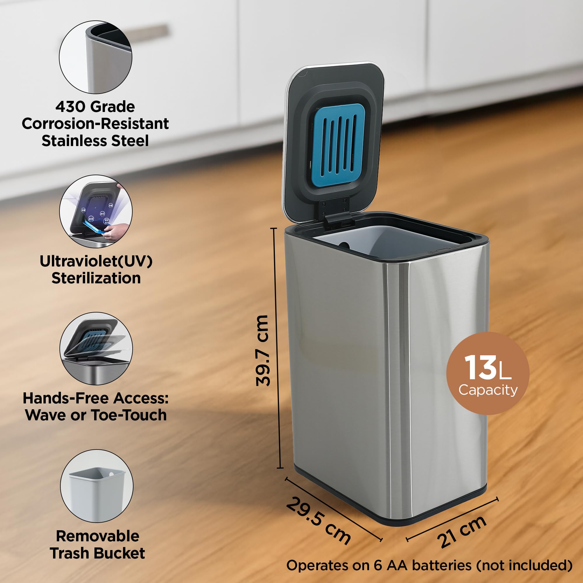 Buy UMAI 13L Stainless Steel Automatic Sensor Dustbin – GlobalBees Shop