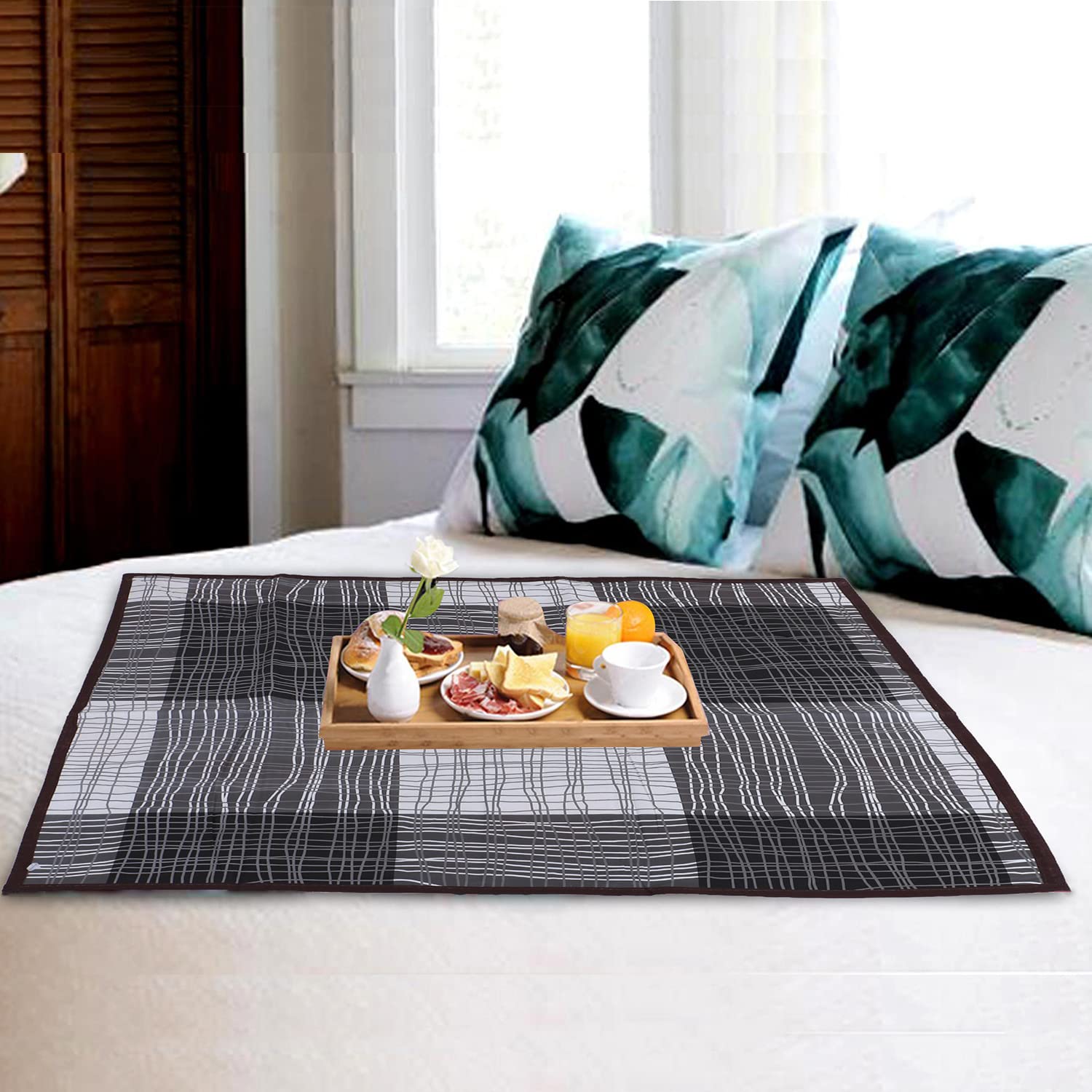 Kuber Industries Bed Server|PVC Rose Floral & Lines Print Both Sided ...