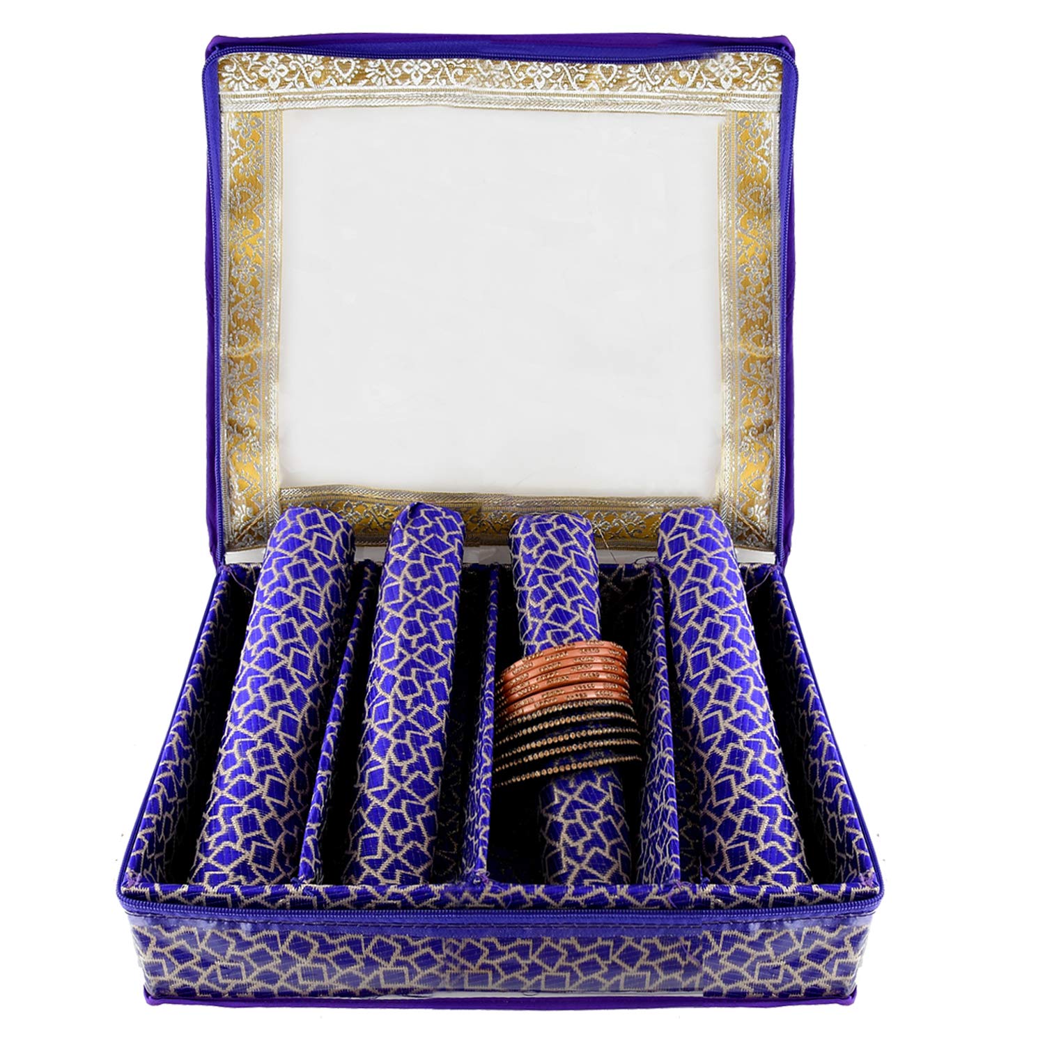 Kuber Industries Square Design Brocade Hardboard Four Rod Bangle Box ...