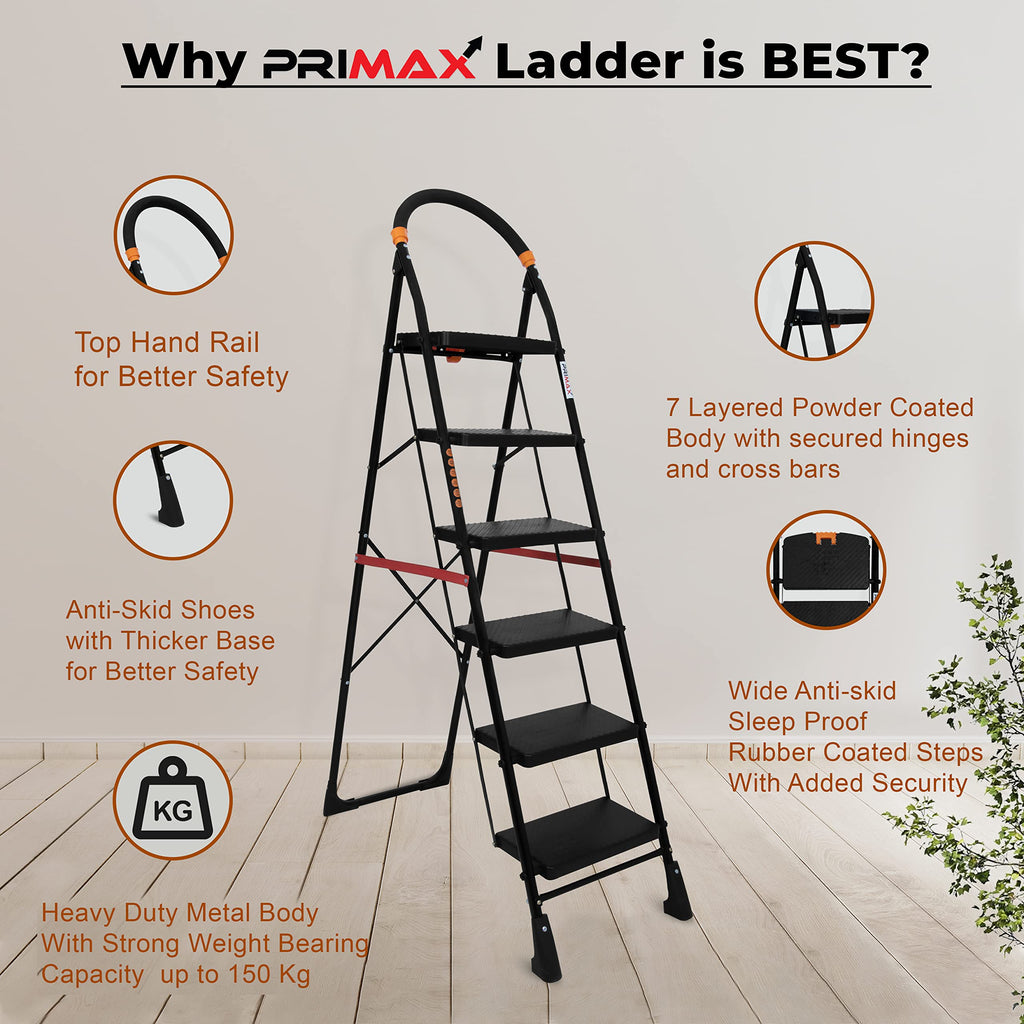Primax 5-Step Foldable Ladder with Safety-Clutch Lock and Ribbed ...