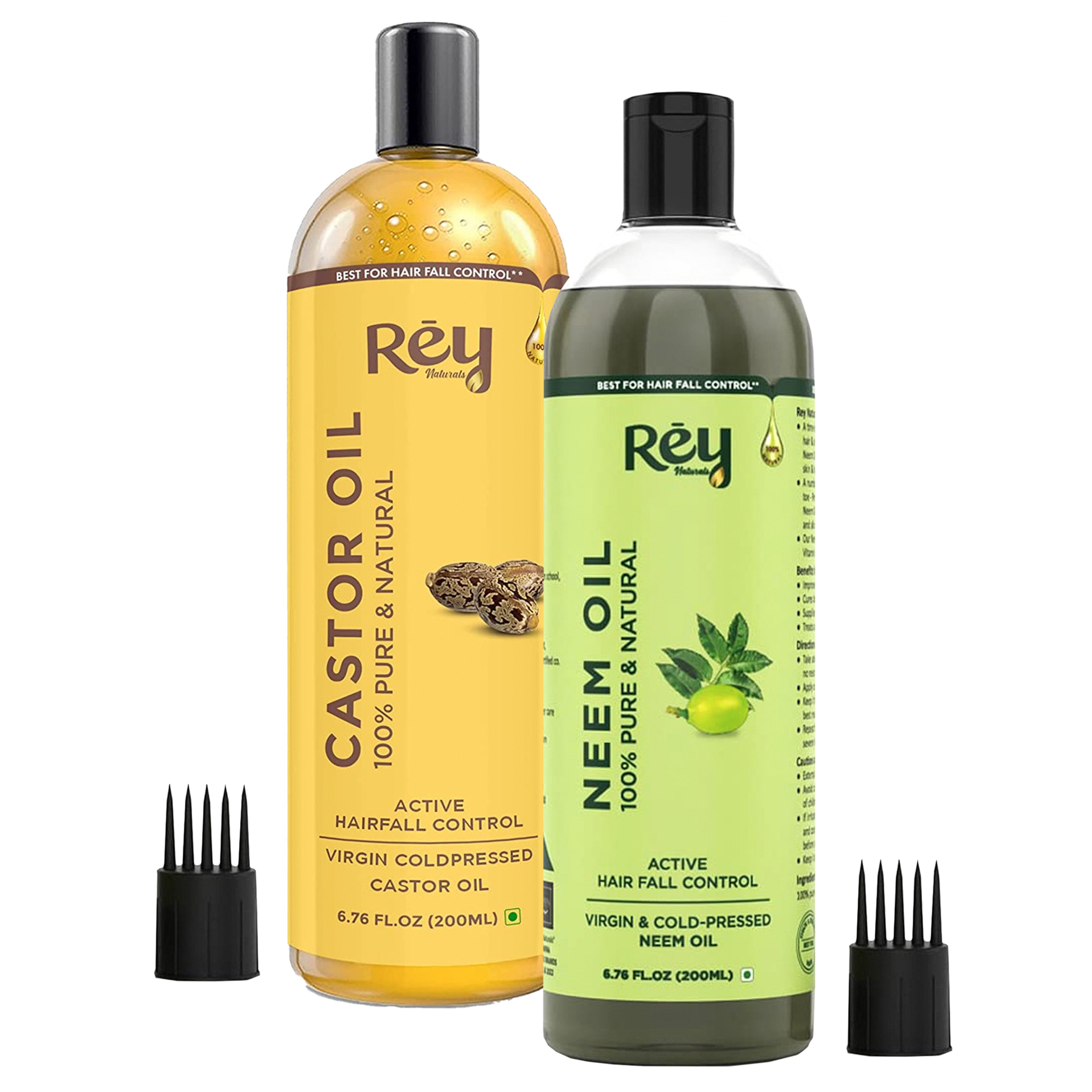 Buy Rey Naturals Cold Pressed Combo: Castor & Neem Oil for Hair Growth ...