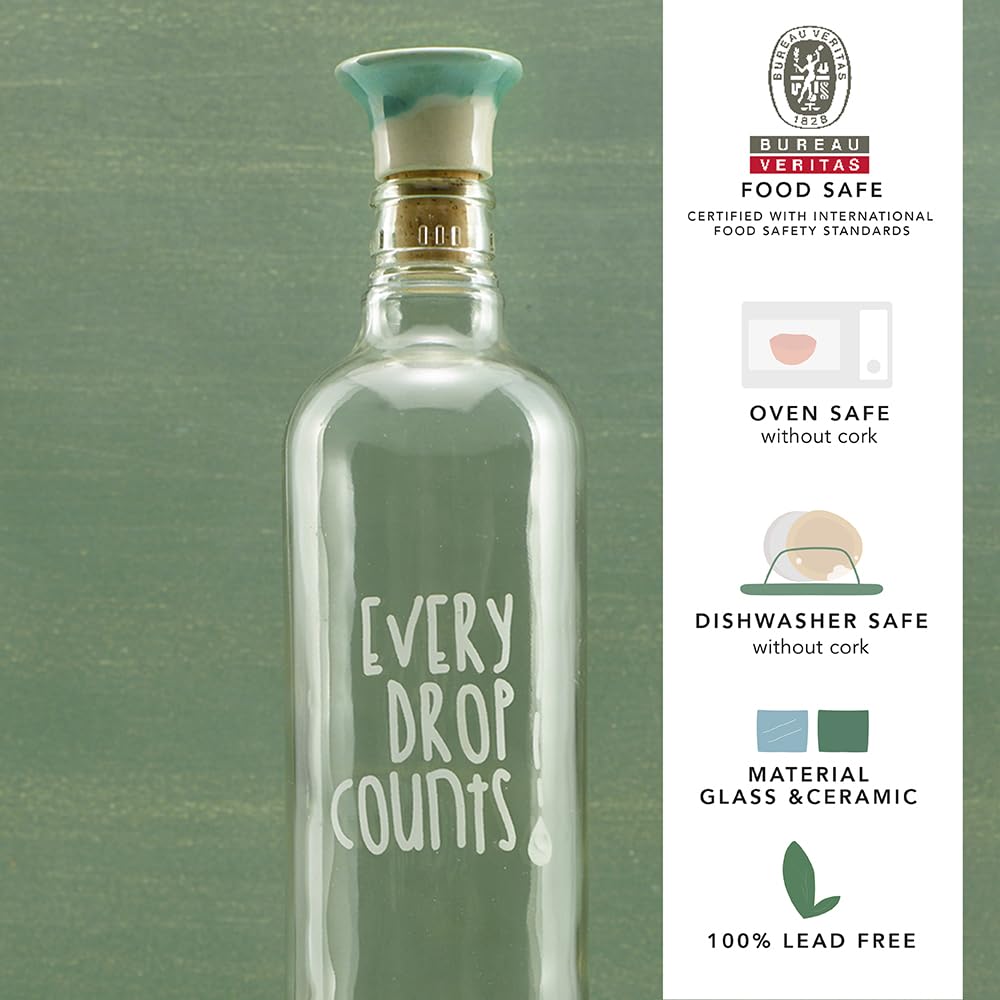 Ellementry Drop Glass Bottle with Ceramic Stopper (750 ML)- Leak Proof ...