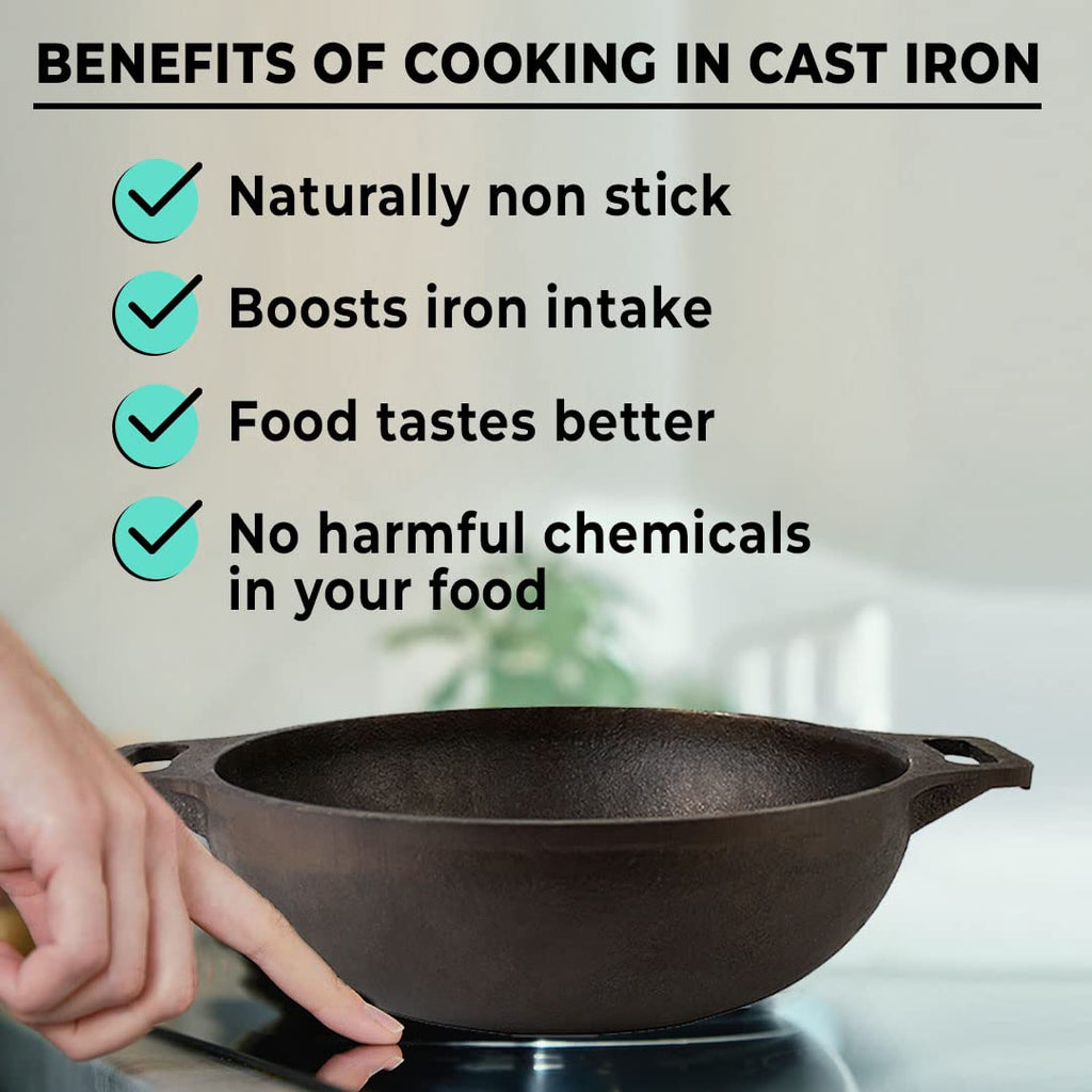 The Better Home Pre Seasoned Cast Iron Kadai (7 Inch) | Induction Base ...