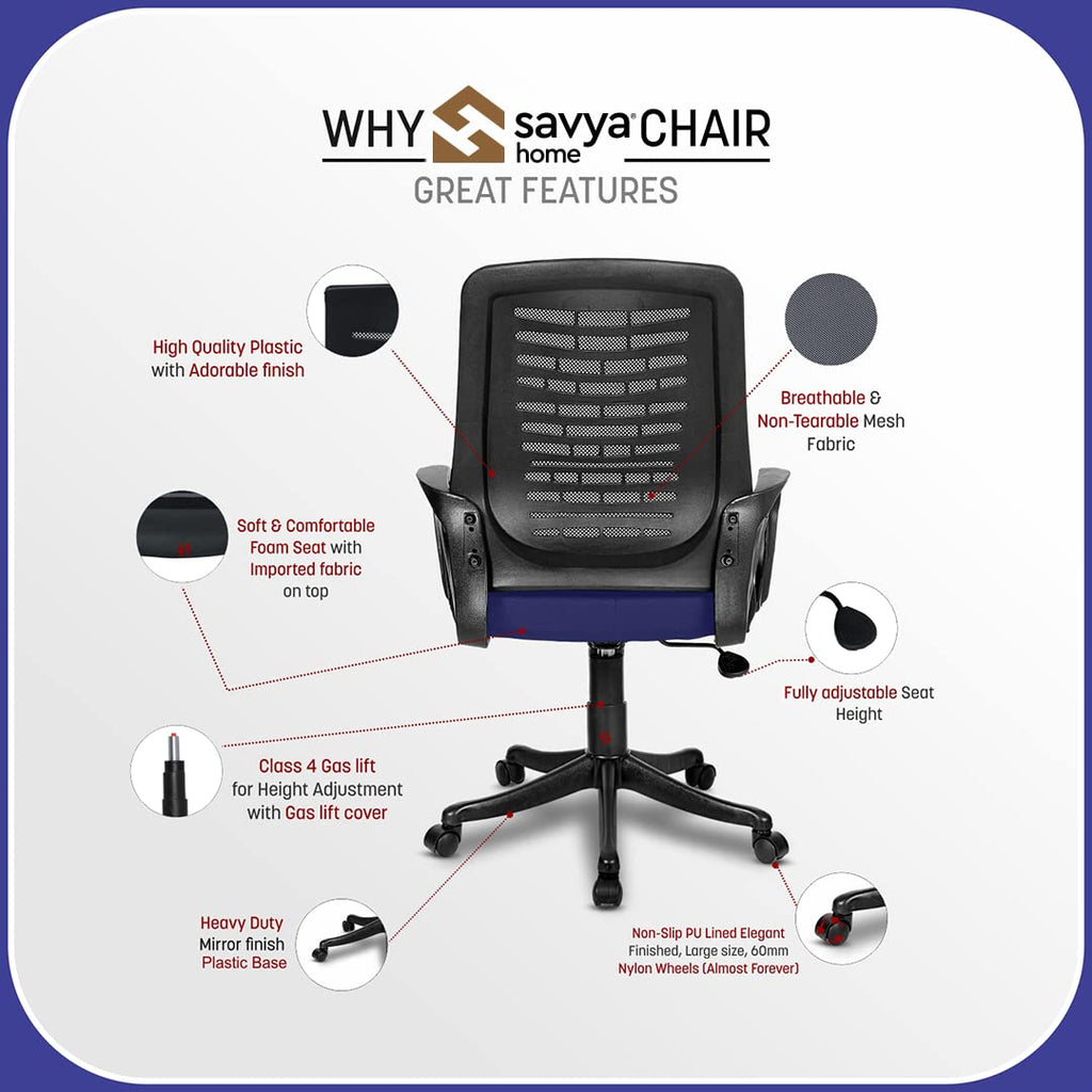 SAVYA HOME Apex Zoom Ergonomic Home and Revolving Office Chair (Blue ...