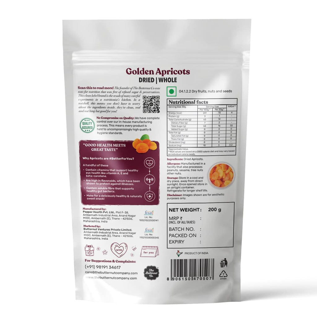 The Butternut Co. Dried Golden Apricots 200g | 100% Natural | High ...