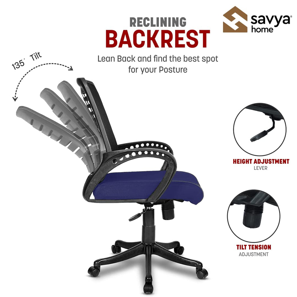 SAVYA HOME Apex Zoom Ergonomic Home and Revolving Office Chair (Blue ...