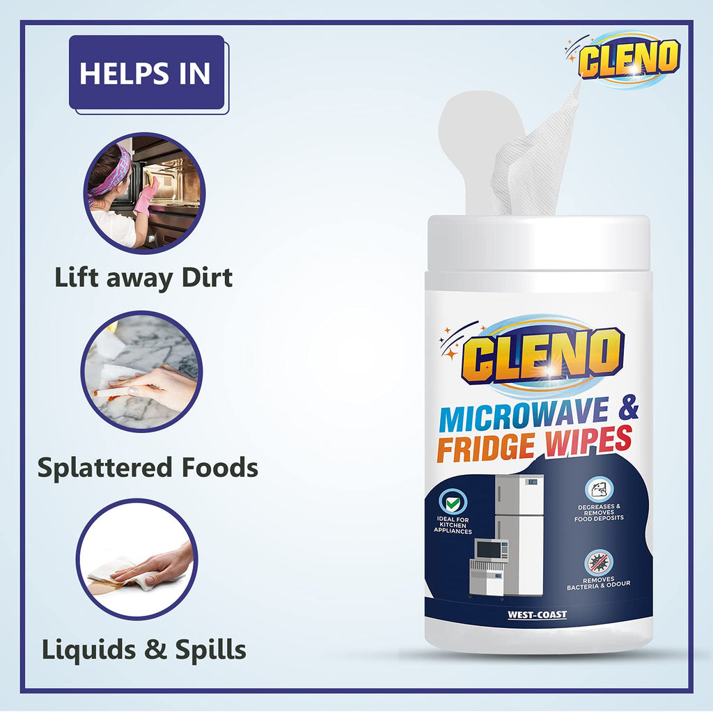 Cleno Microwave & Fridge Wet Wipes Removes Food & Grime Buildup, Quick ...