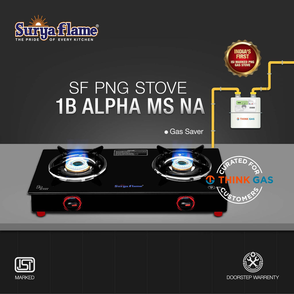 Surya Flame Alpha Gas Stove 2 Burner Glass Top | India's First ISI ...