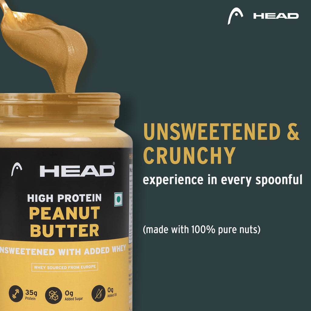 Head High Protein Peanut Butter (Unsweetened, Crunchy, 2.3Kg) | 100 ...