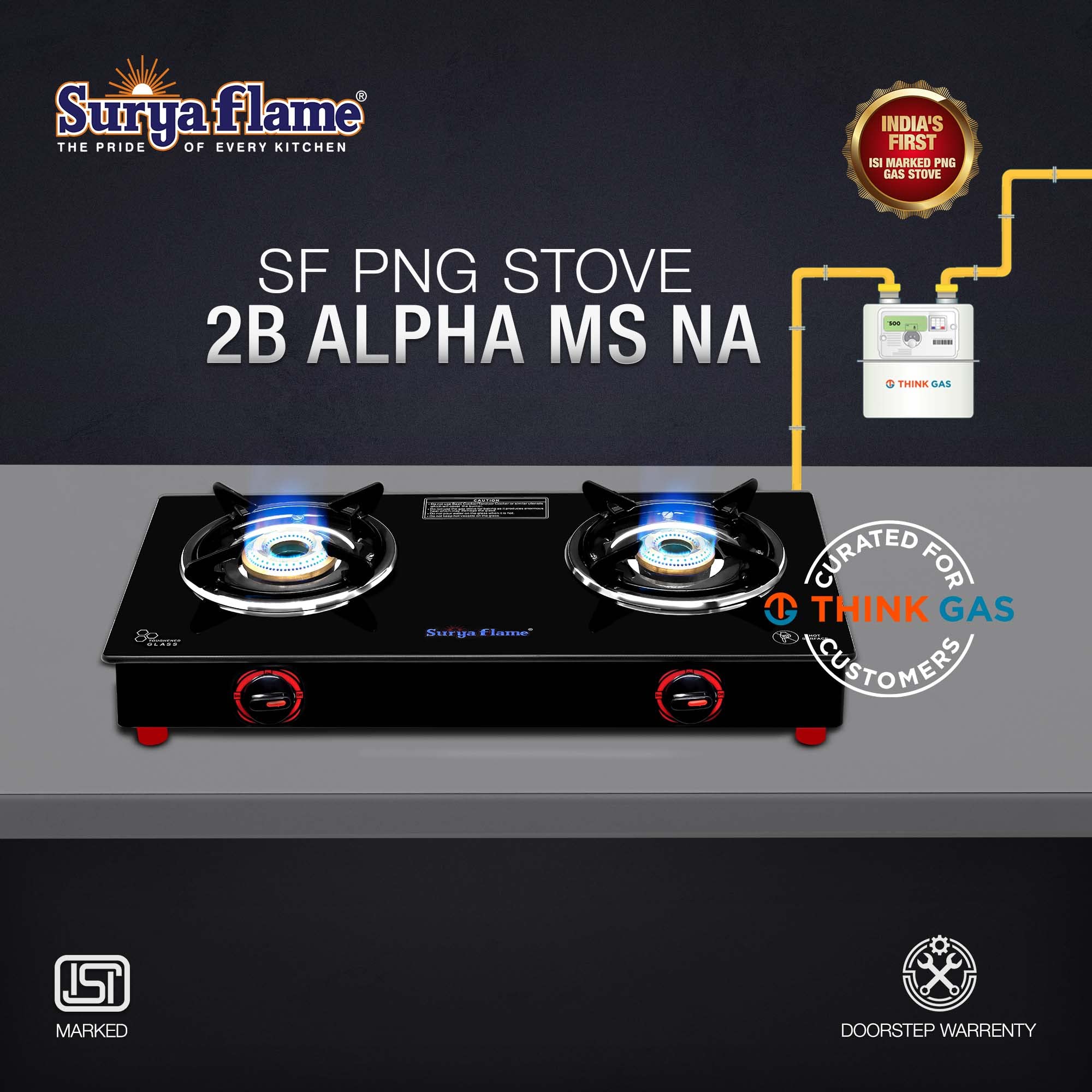 Surya Flame Alpha Gas Stove 2 Burner Glass Top | India's First ISI ...