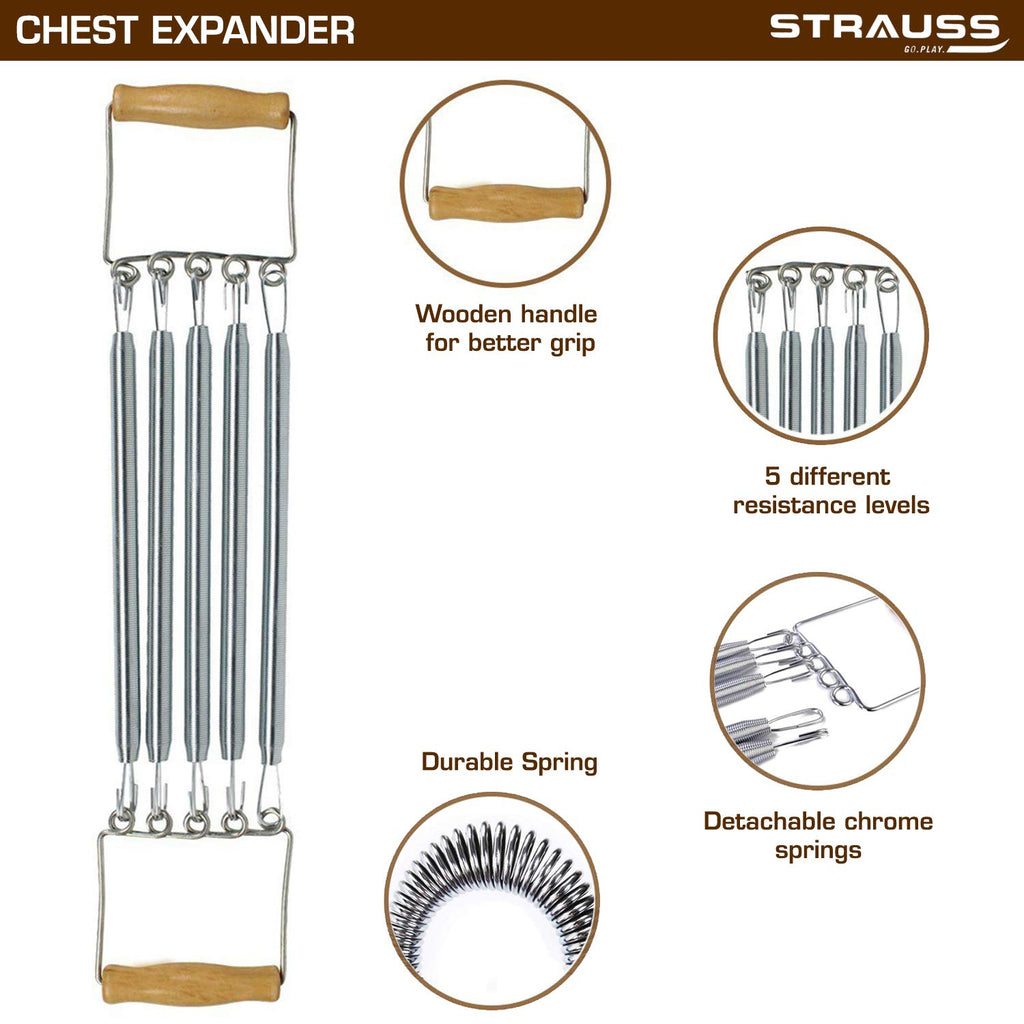 Strauss Chest Expander with 5 Springs and Moto Push up Bar, Pair ...