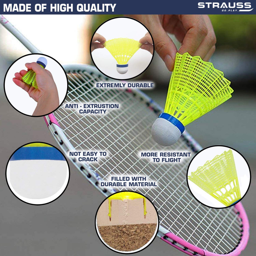 STRAUSS Maxis Pro Nylon Shuttlecock (Pack Of 6) | Stable Flight, Fast ...