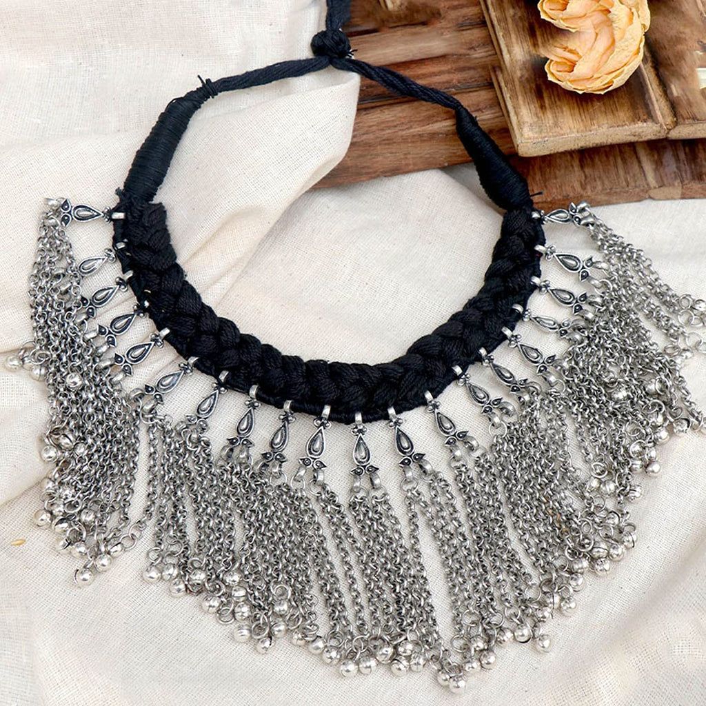Teejh Mitra Silver Oxidised Choker Necklace for Women – GlobalBees Shop